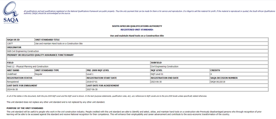 UNIT STANDARD | Basic Safety and Training Solutions
